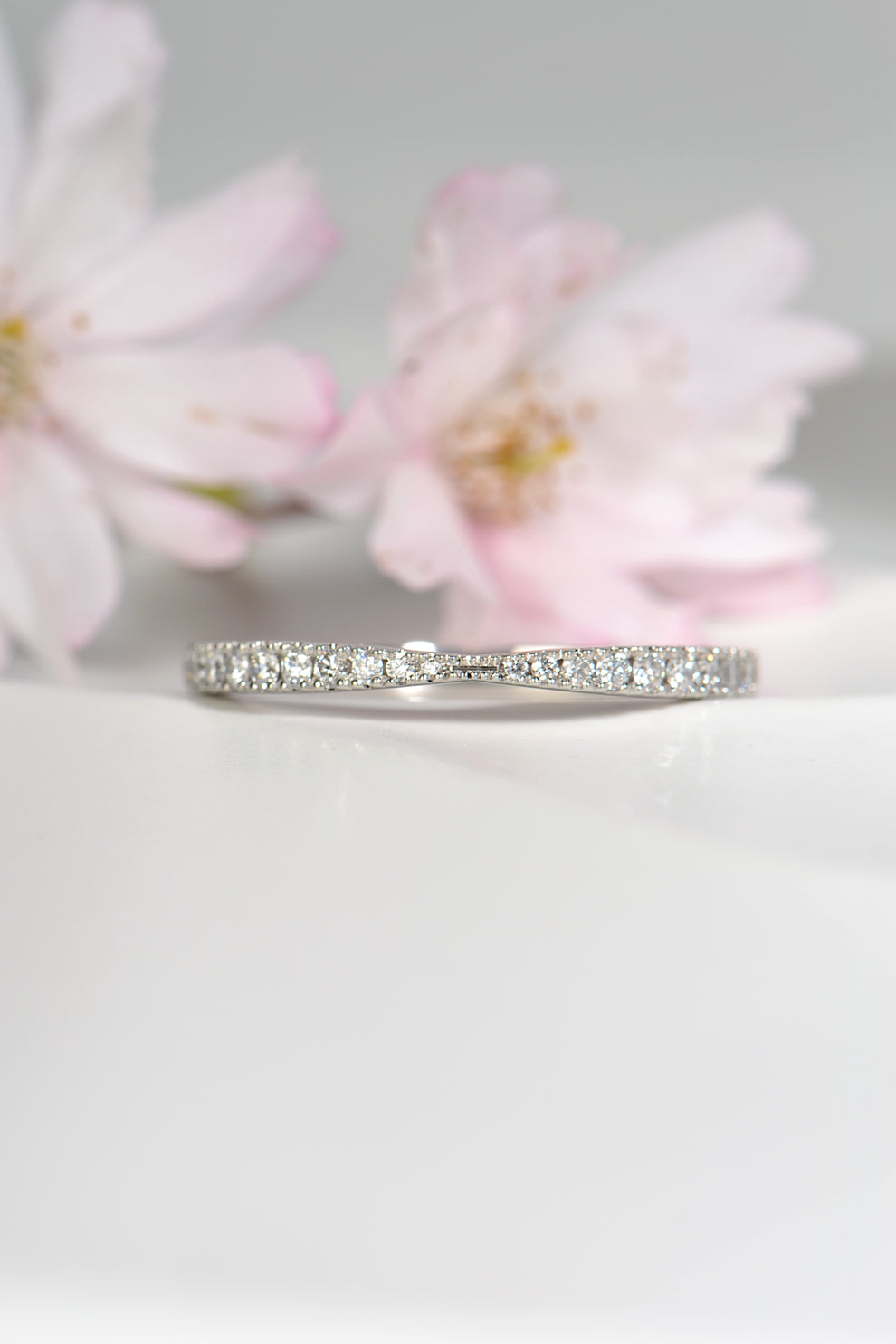 Platinum Diamond Wedding Band with Pinched Design