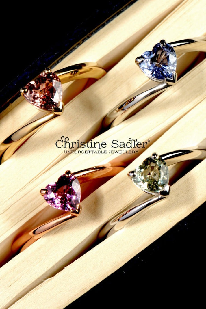 Sapphire heart cut rings – Christine Sadler Unforgettable Jewellery